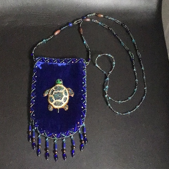 Bags | Beaded Turtle Motif On Blue Purple Velvet Crossbody Purse | Poshmark